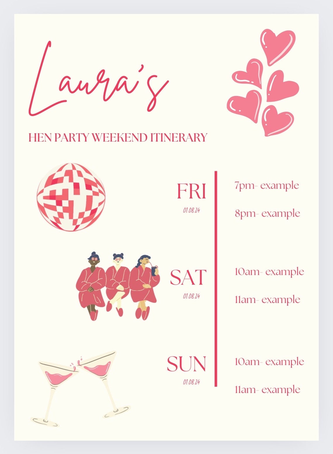 Hen Do Bachelorette Itinerary Template to Personalise - Etsy
