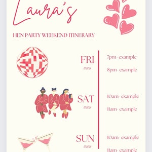 Hen Do Bachelorette Itinerary Template to Personalise - Etsy