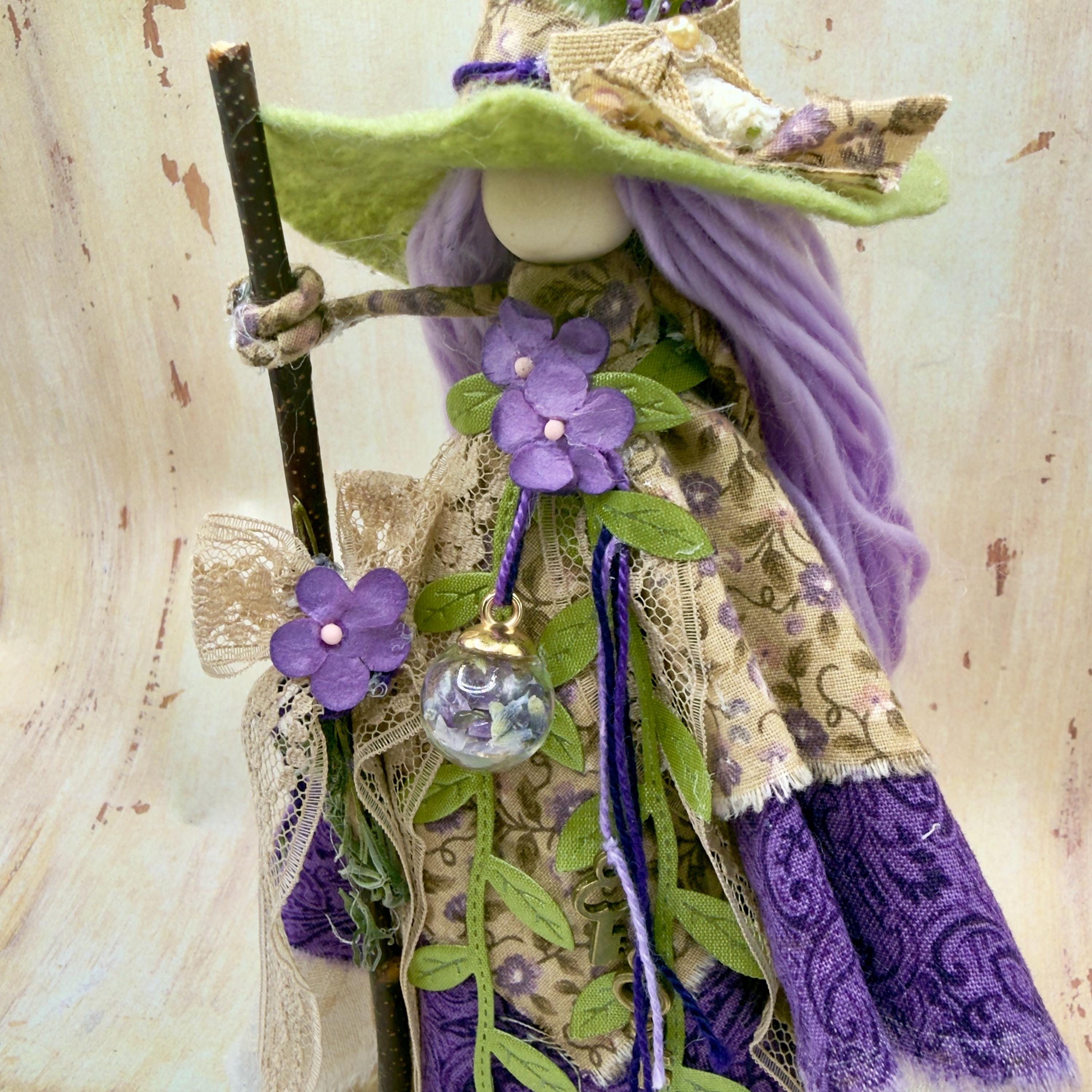 Handmade Lavender Witch Doll Amethyst Accents Folk Art Figurine Etsy