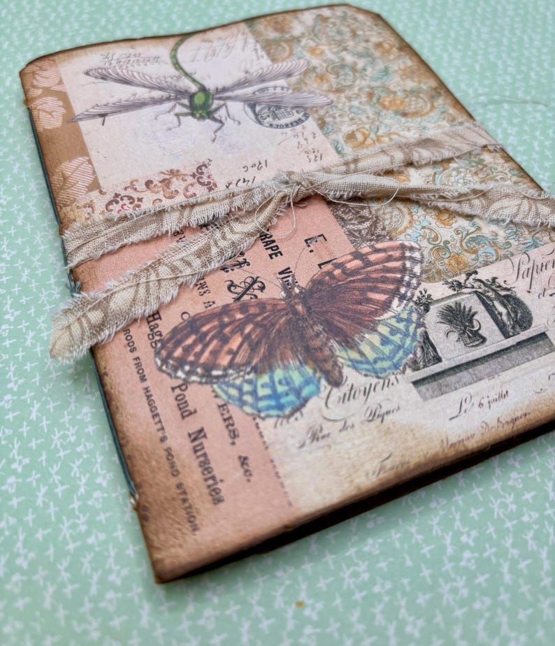 Vintage Junk Journal Tea Stained Paper, Handmade Collage Folio, Antique ...