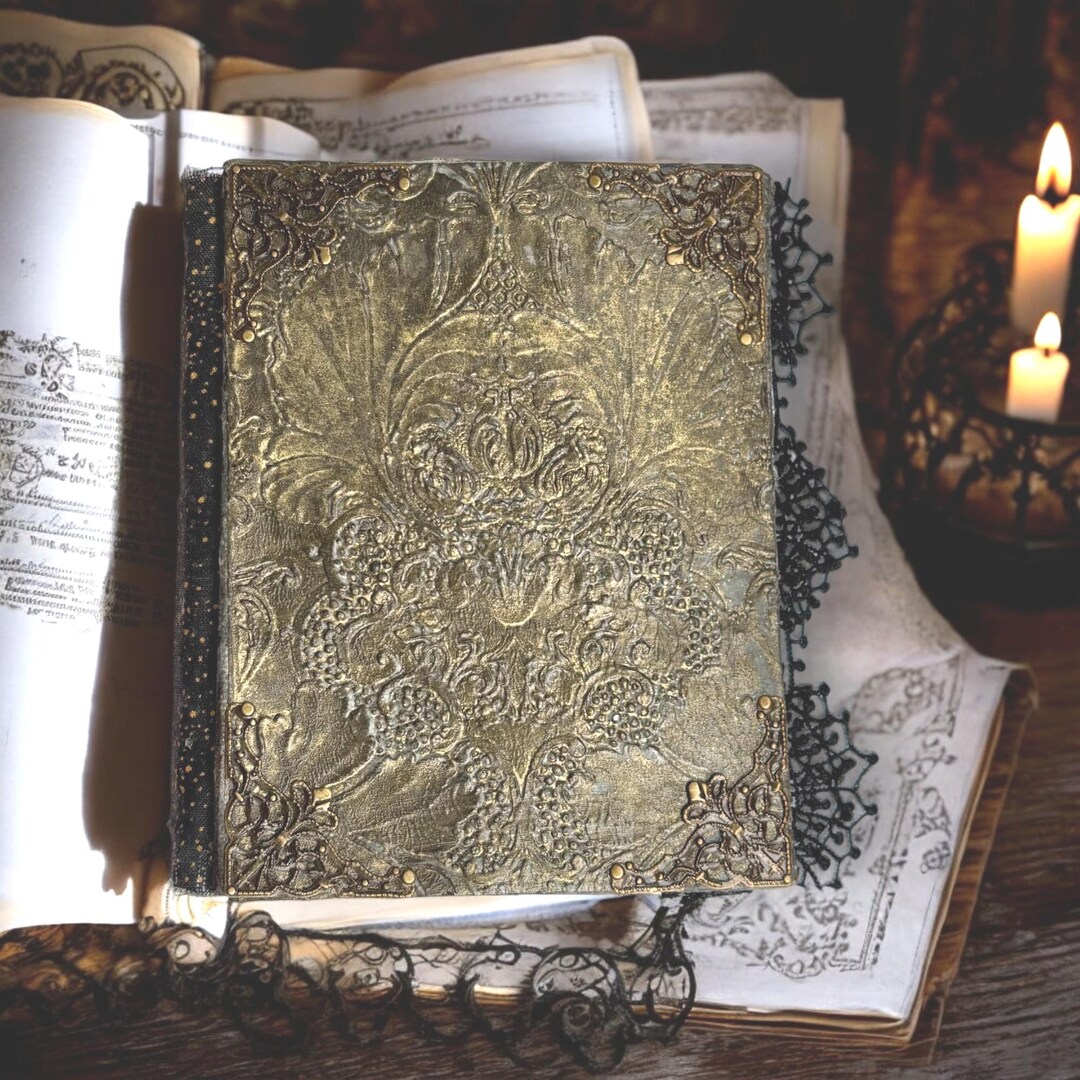 Handmade Embossed Grimoire: Black & Gold Gothic Spell Book - Etsy