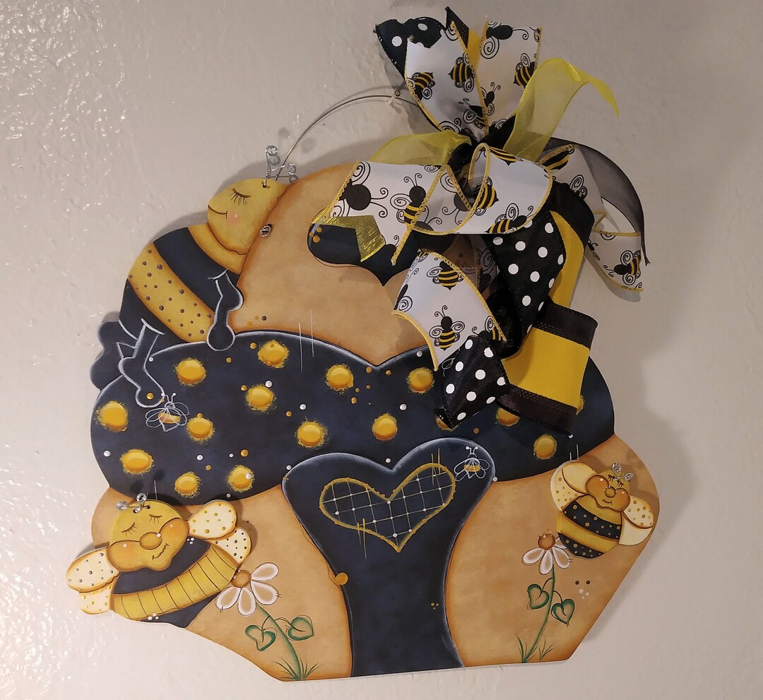 Beehive Door Décor/ Tole Painted Signs/ Bee Love/ Home Décor/ Wall and ...