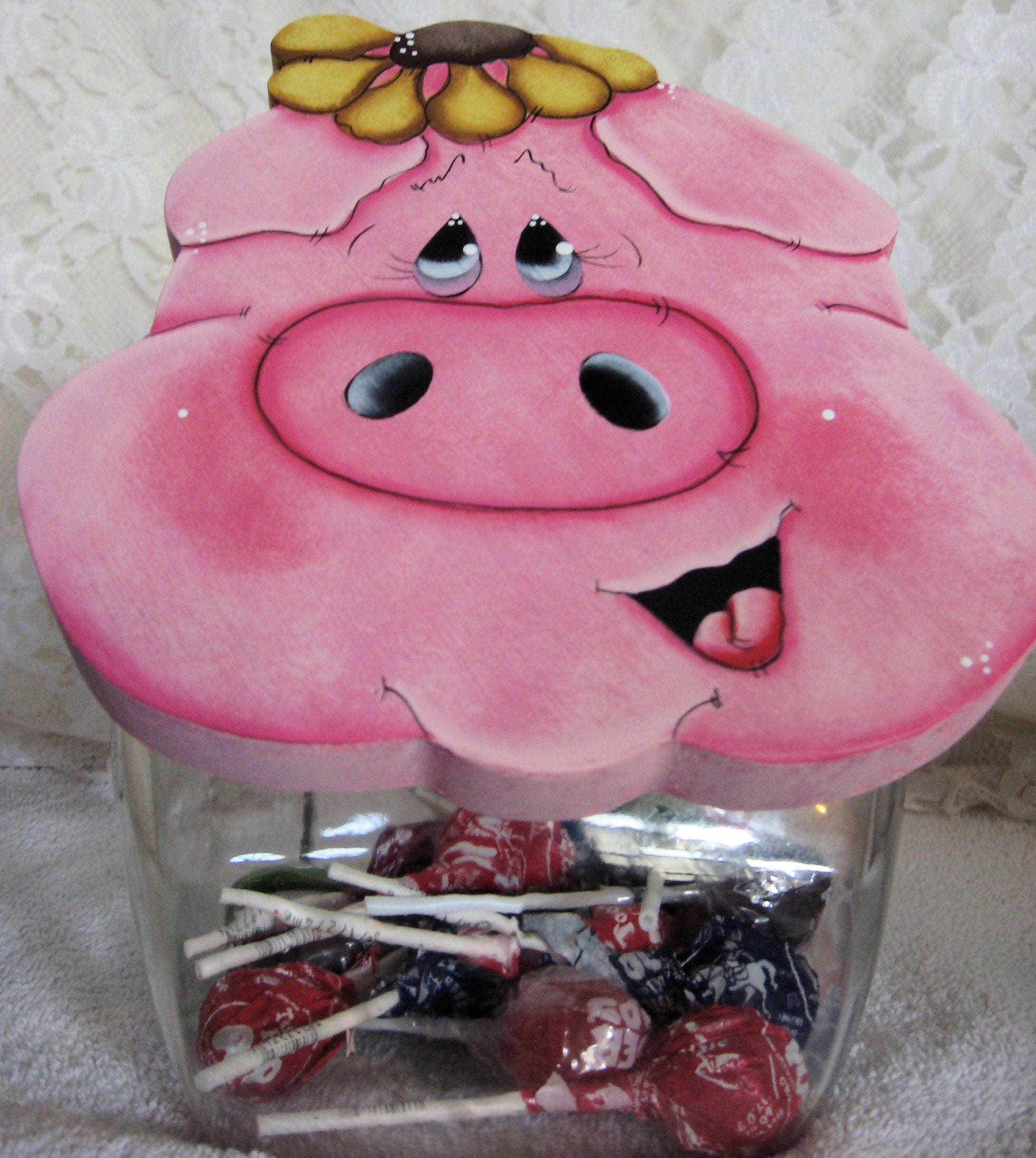 Kitchen & Dining CookieJar Lids Pink Pigs Pigs Storage Jar Lids Country ...