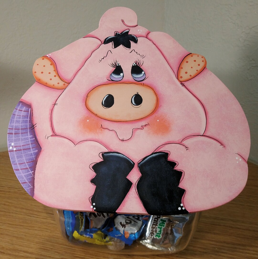 Pig Treat Jar Lid/ Pink Pig/ Gallon or Half Gallon Size/ Tole Painted ...