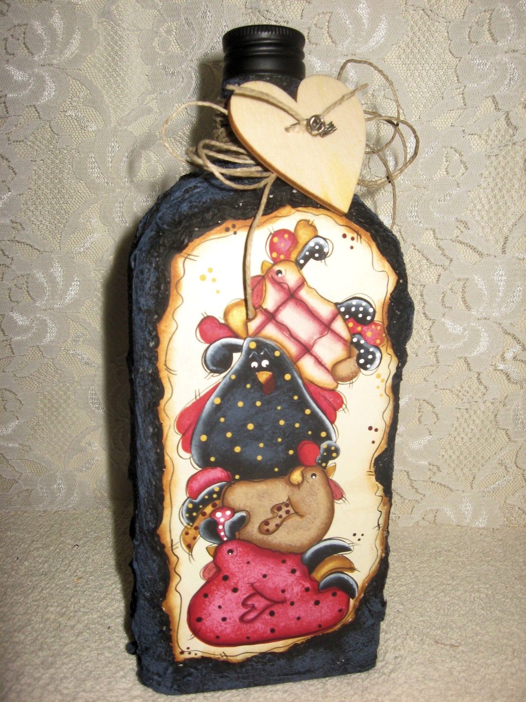 Decorative Bottle Art Whimsy Chickens 9 Tall Black - Etsy