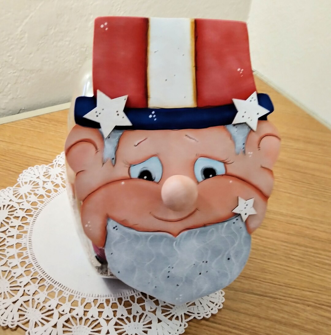 Uncle Sam Décor, Cookie Jar Lid, Tole Painted, Gallon Size ONLY, Red ...