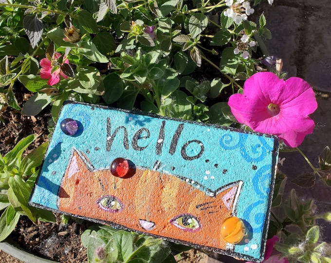 Painted Brick, Garden Brick, Cat, Cat Lovers, Cat Ladies, Garden Gift ...