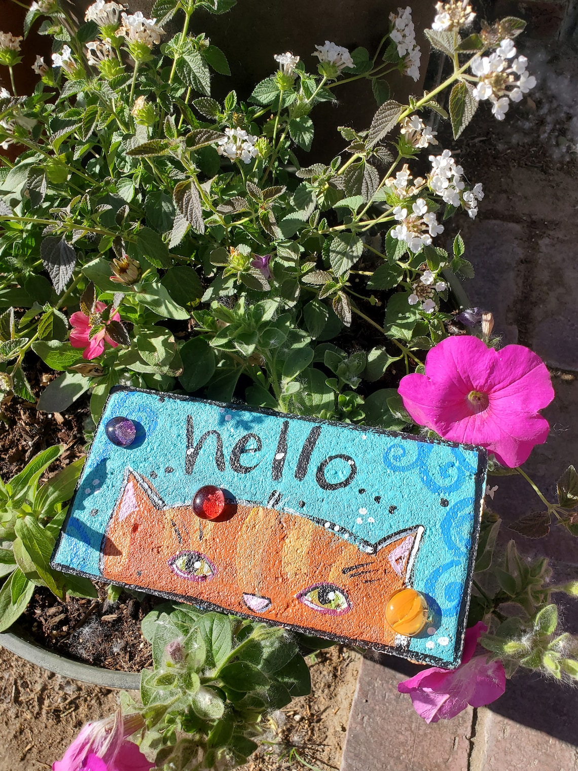 Painted Brick, Garden Brick, Cat, Cat Lovers, Cat Ladies, Garden Gift ...