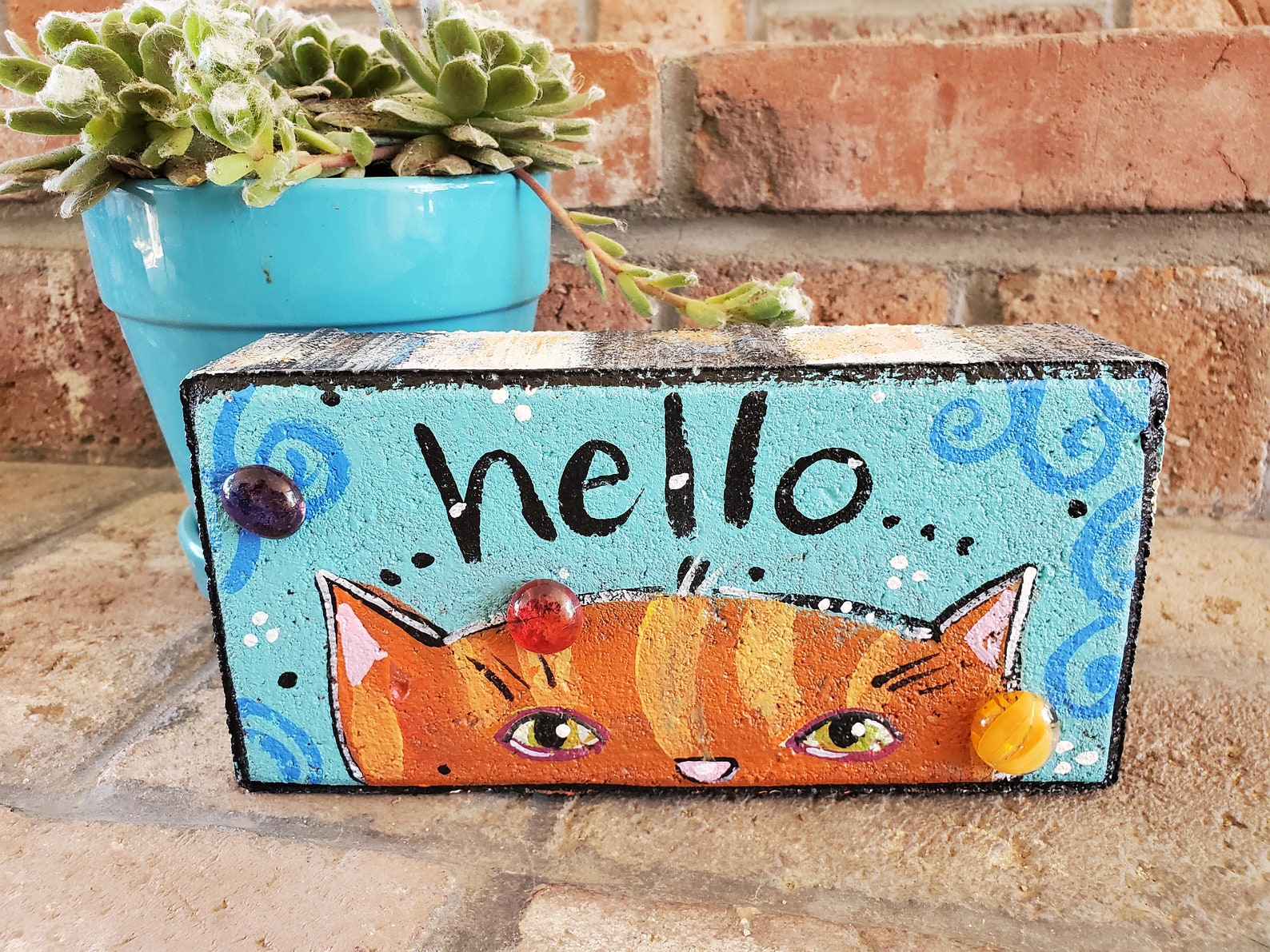 Painted Brick Garden Brick Cat Cat Lovers Cat Ladies | Etsy