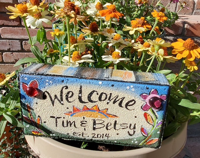 Painted Brick Garden Brick Sun Welcome Housewarming - Etsy