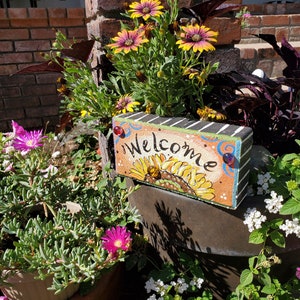 Painted Brick, Garden Brick, Sunflower, Welcome, Garden Decor - Etsy