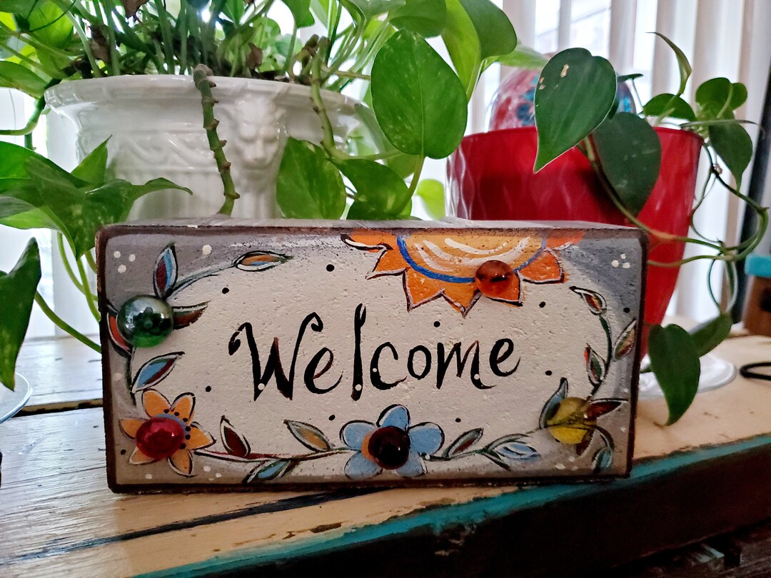 Welcome Brick, Garden Brick, Painted Brick - Etsy