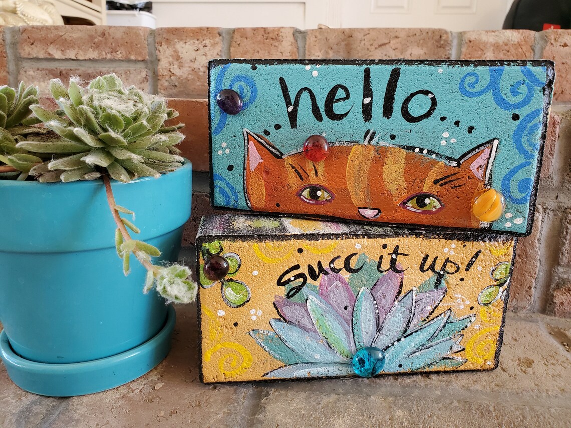 Painted Brick, Garden Brick, Cat, Cat Lovers, Cat Ladies, Garden Gift ...