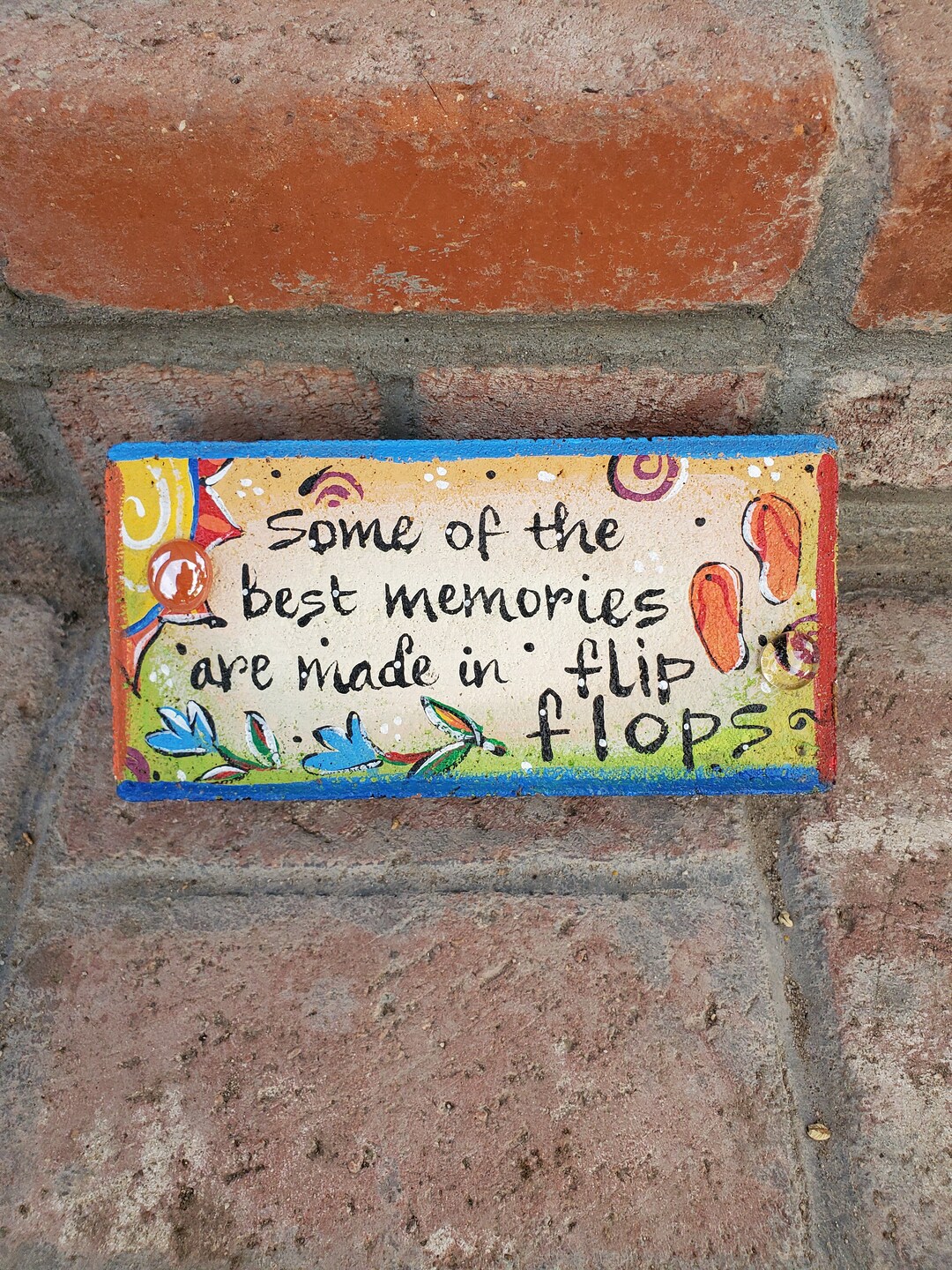 Painted Brick, Garden Brick, Beach, Flip Flops, Beach Gift - Etsy