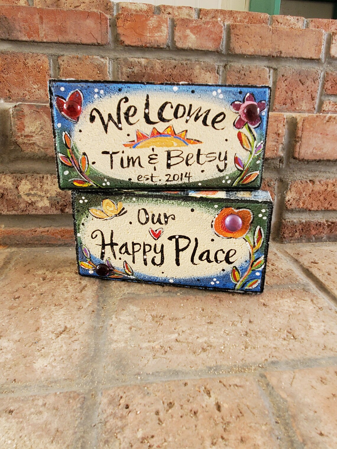 Painted Brick Garden Brick Sun Welcome Housewarming - Etsy