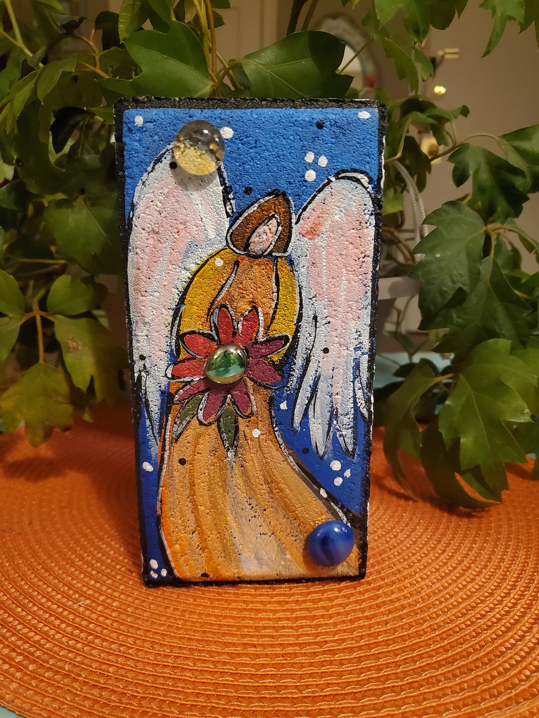 Angel With Flower Painted Brick, Garden Brick, Angel, One Brick - Etsy