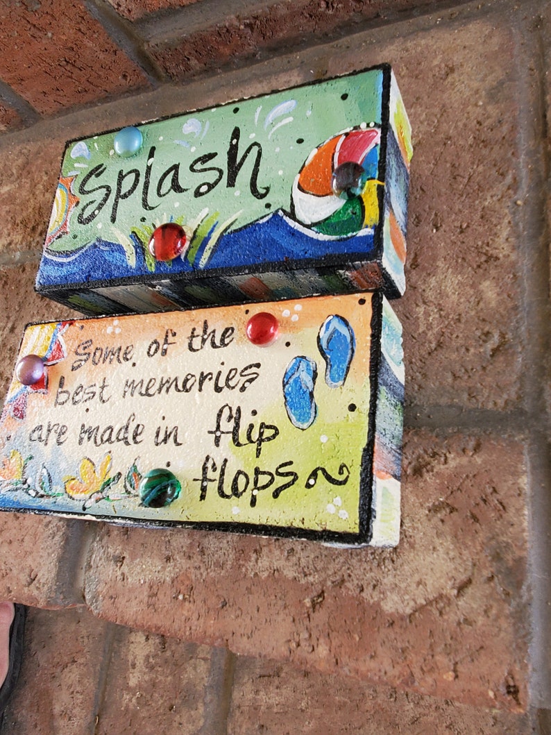 Painted Bricks Garden Bricks Swimming Pool Flip Flops | Etsy