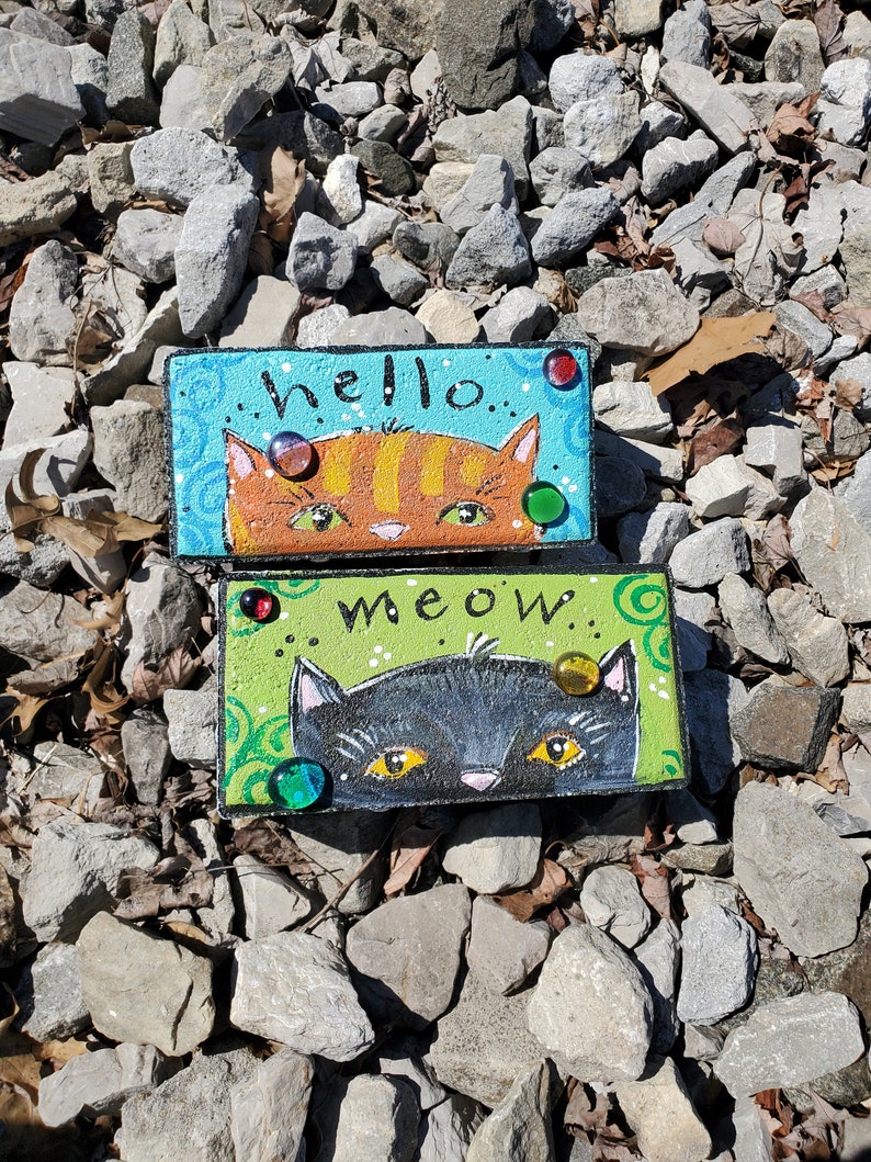 Two Cat Bricks, Garden Bricks, Cat Art, Painted Bricks - Etsy