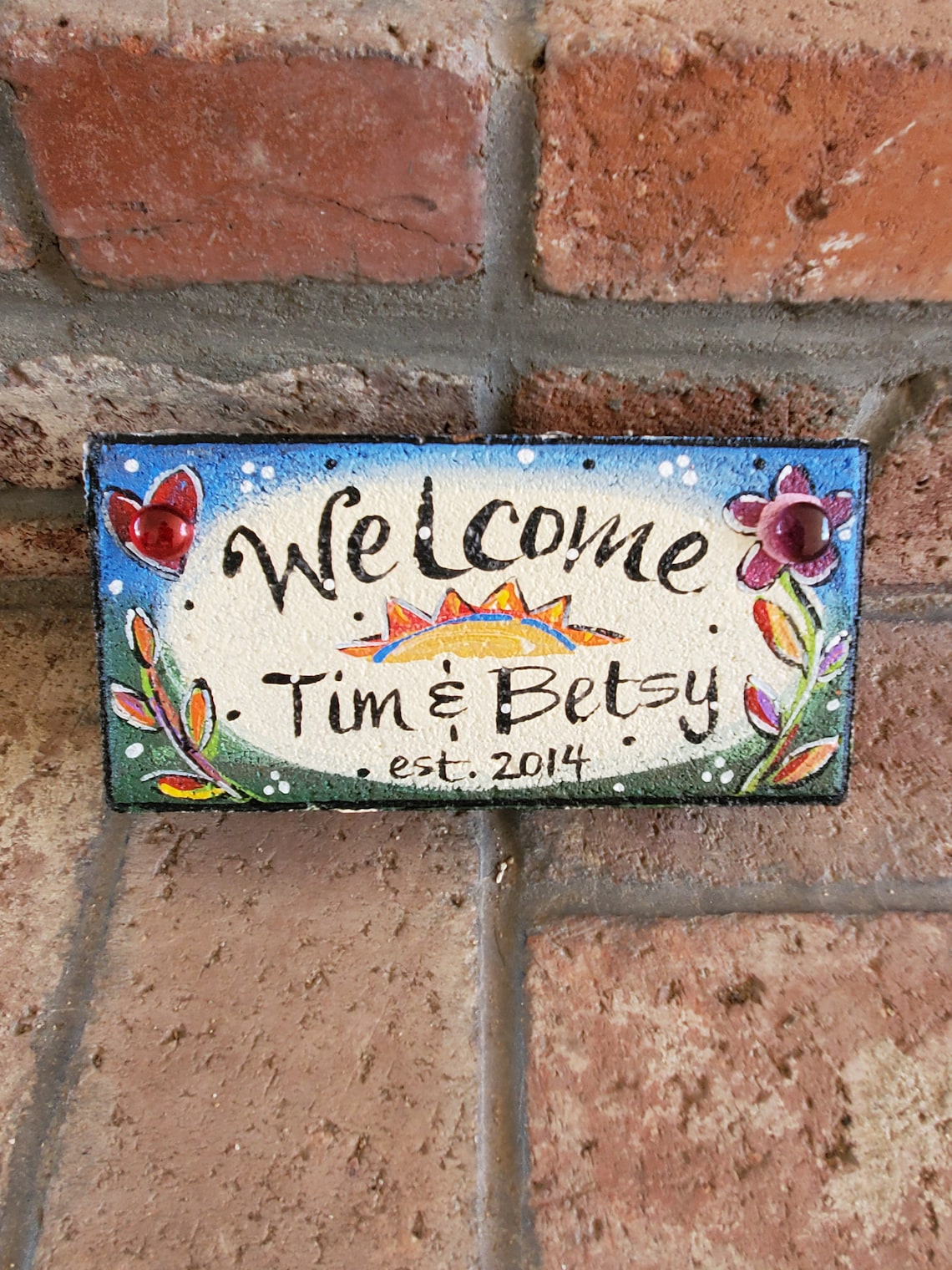 Painted Brick Garden Brick Sun Welcome Housewarming - Etsy