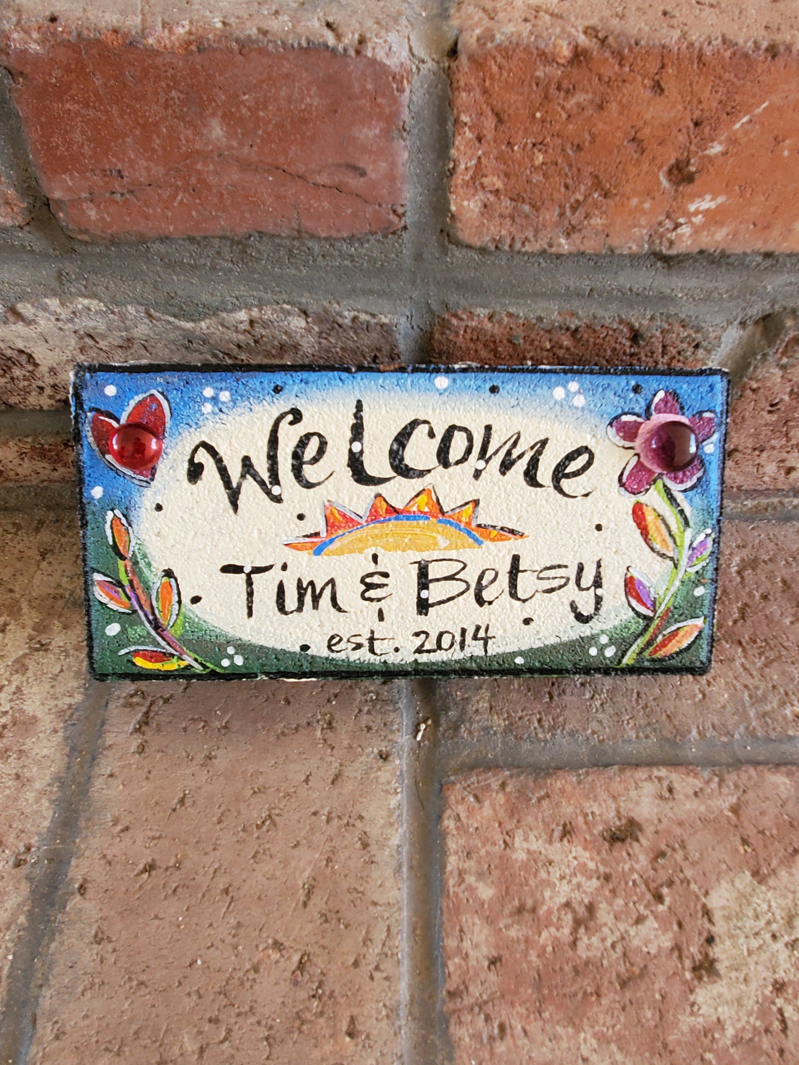 Painted Brick, Garden Brick, Sun, Welcome, Housewarming - Etsy