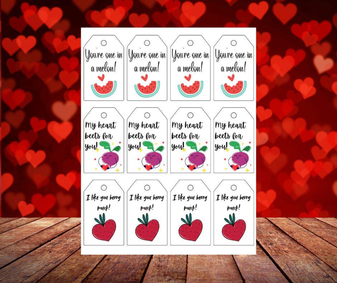 Gift Tags for Valentine's Day Fruit & Veggie Theme, Valentine's Day ...