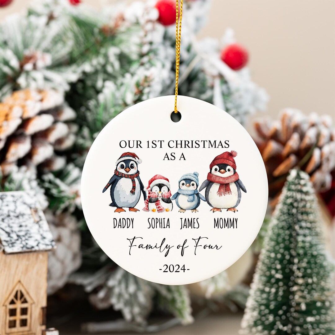Personalized Family Christmas Ornament, Penguin Family Christmas ...