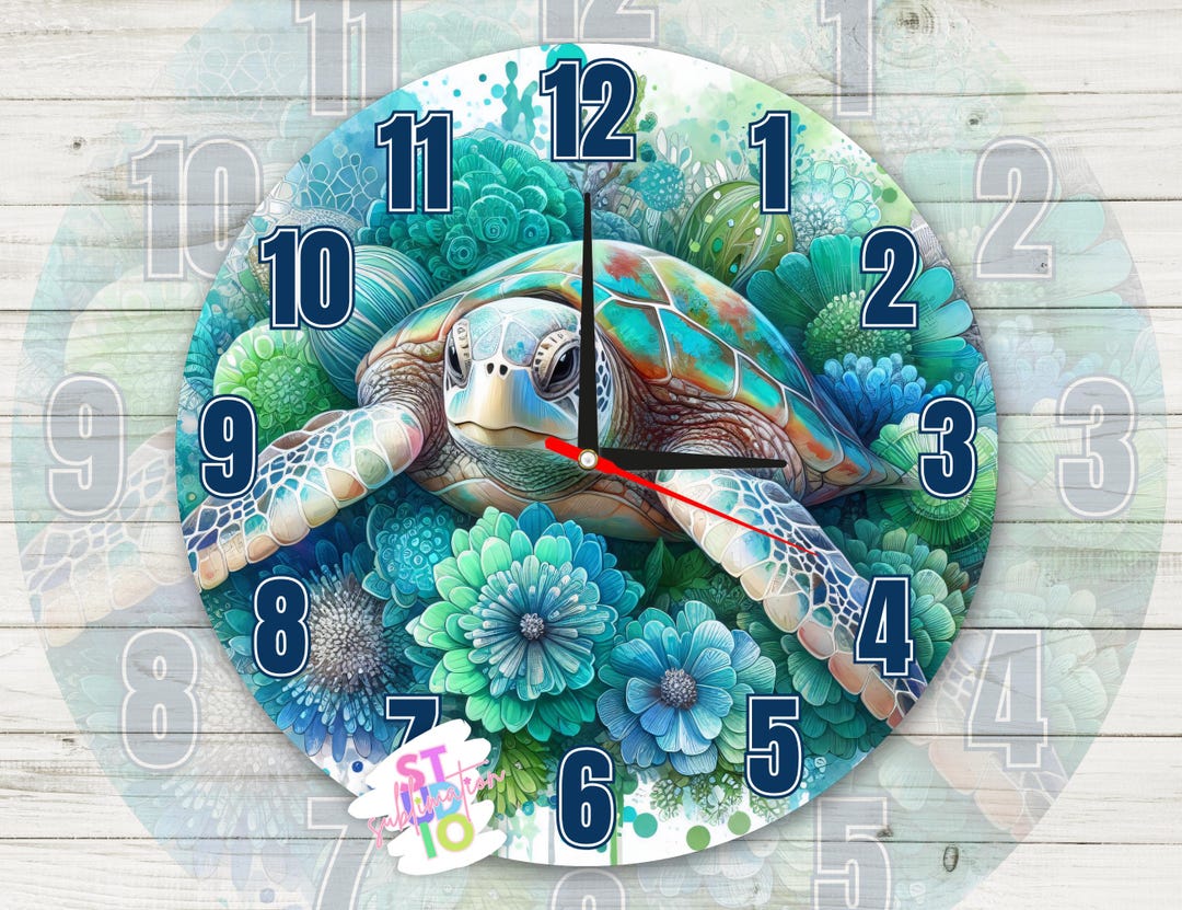 Turtle Clock Digital Download Sublimation Design PNG Animal Lovers Gift ...