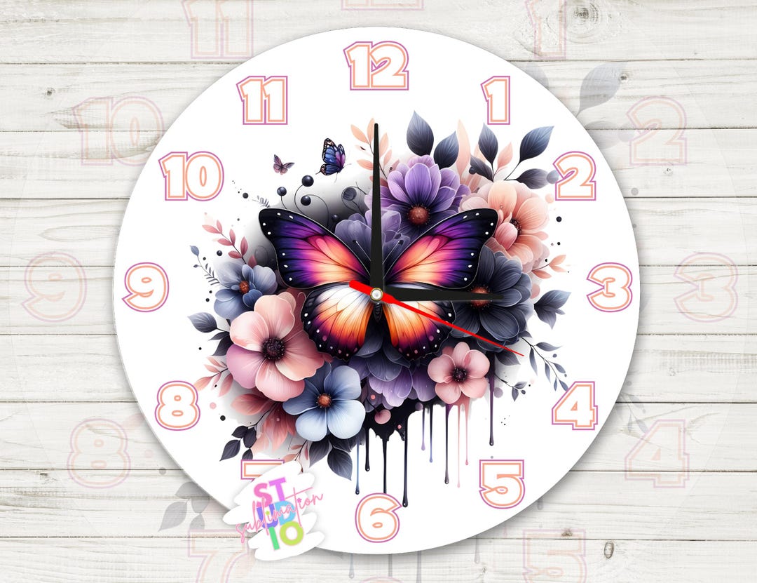 Floral Butterfly Clock PNG Digital Download Sublimation Design PNG Gift ...
