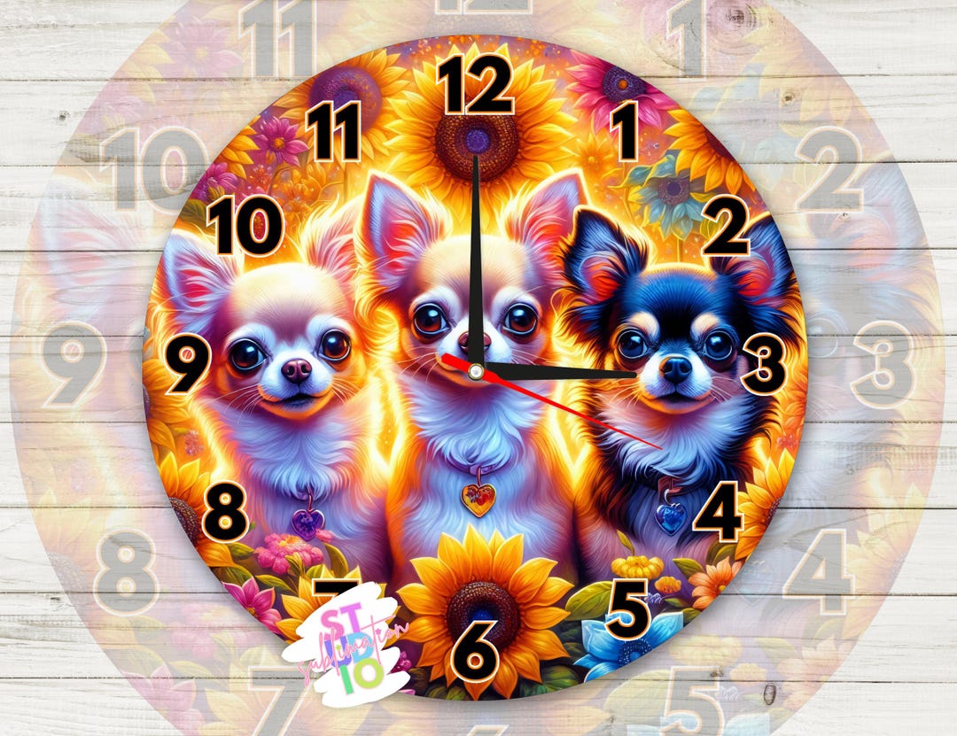 Chihuahua Dog Clock PNG Digital Download Sublimation Design PNG Animal ...