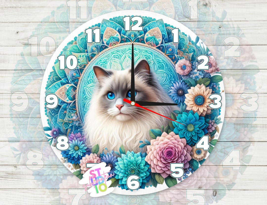 Ragdoll Cat Clock Digital Download Sublimation Design PNG Animal Lovers ...