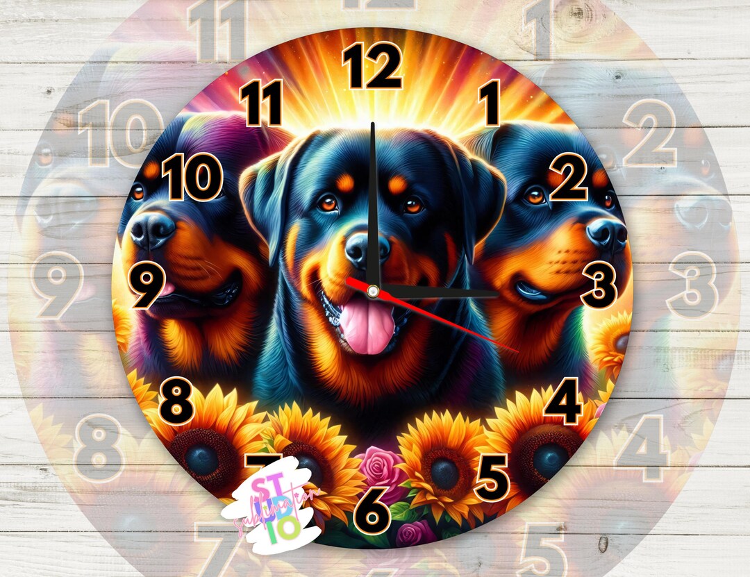 Rottweiler Dog Clock PNG Digital Download Sublimation Design PNG Animal ...