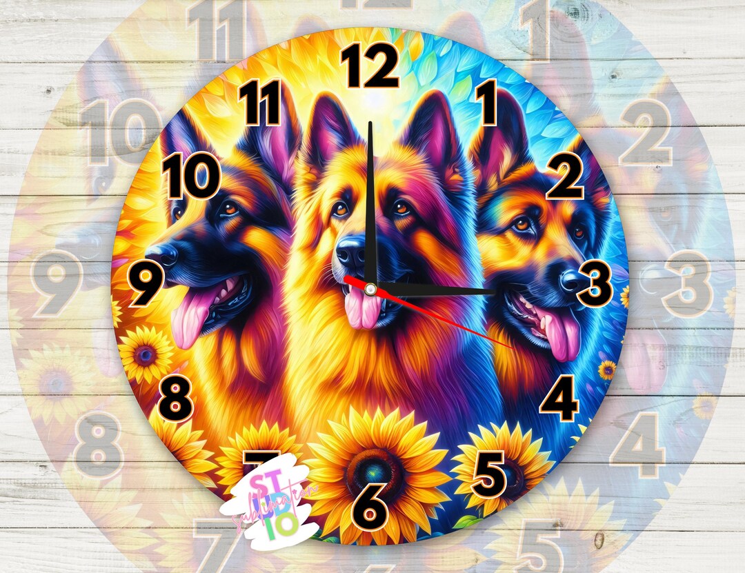 German Shepherd Dog Clock PNG Digital Download Sublimation Design PNG ...