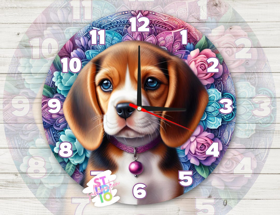 Beagle Dog Clock PNG Digital Download Sublimation Design PNG Gift for Moms Clock Sublimation ...