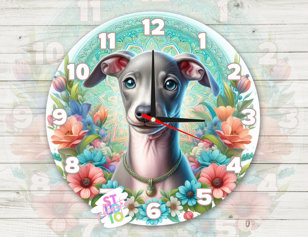 Italian Greyhound Dog Clock PNG Digital Download Sublimation Design PNG ...