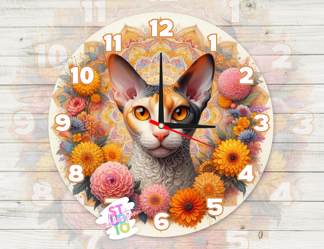 Cornish Rex Cat Clock Digital Download Sublimation Design PNG Animal ...