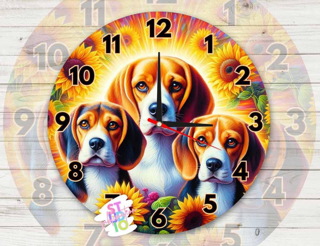Beagle Dog Clock PNG Digital Download Sublimation Design PNG Animal Lovers Gift for Moms Clock ...