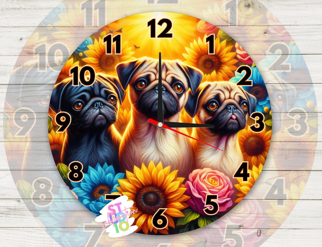 Pug Dog Clock PNG Digital Download Sublimation Design PNG Animal Lovers ...