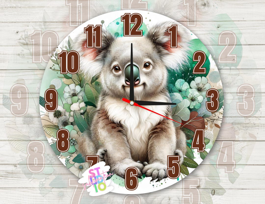 Koala Clock Digital Download Sublimation Design PNG Animal Lovers Gift ...