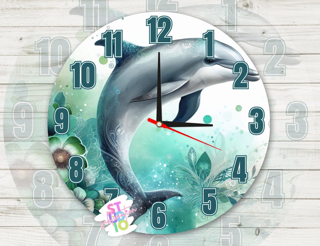Dolphin Clock Digital Download Sublimation Design PNG Animal Lovers ...
