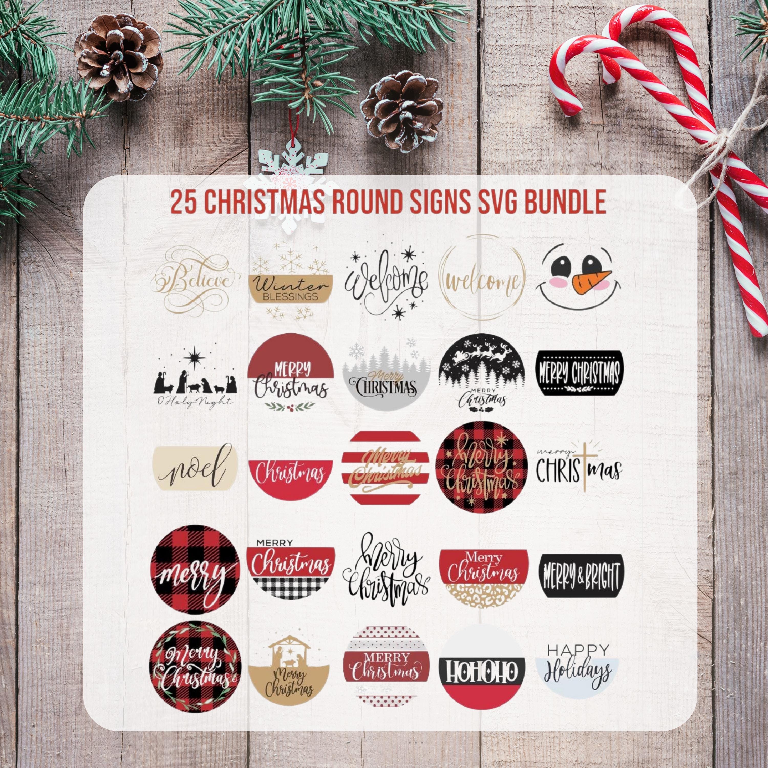 25 Christmas Round Signs SVG PNG Bundle, Ornament Printable Christmas ...