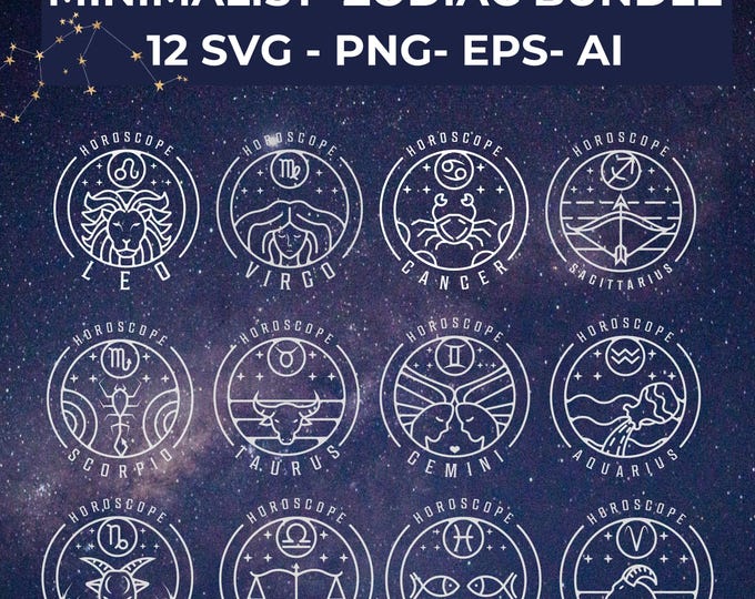 Boho Zodiac SVG PNG Bundle, Zodiac Tattoo, Horoscope Svg, Celestial Svg ...