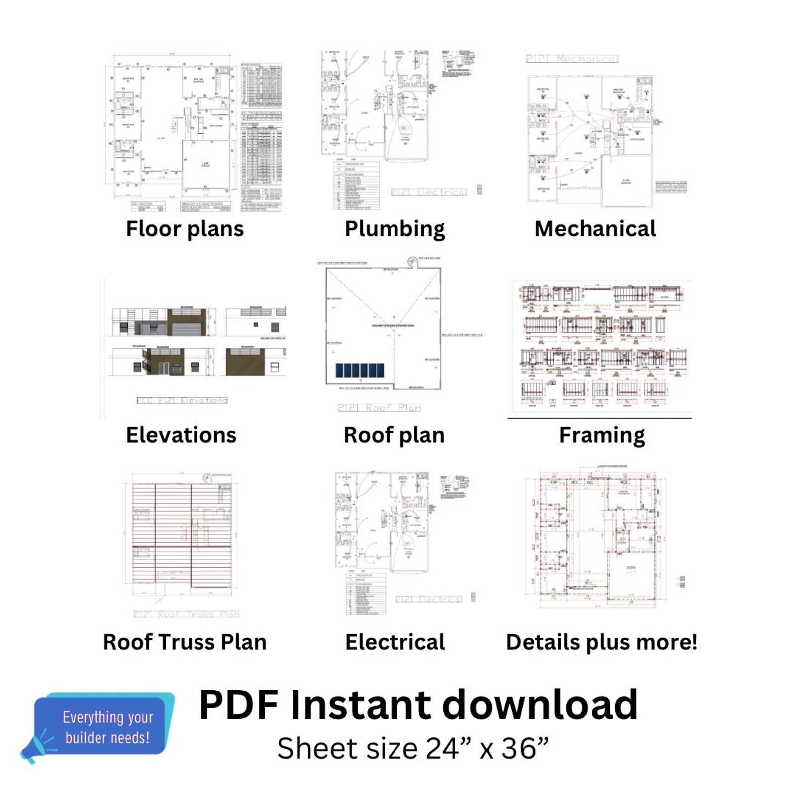 4 Bedroom 2 Bathroom 1670 SF Traditional Architectural Plans - Etsy