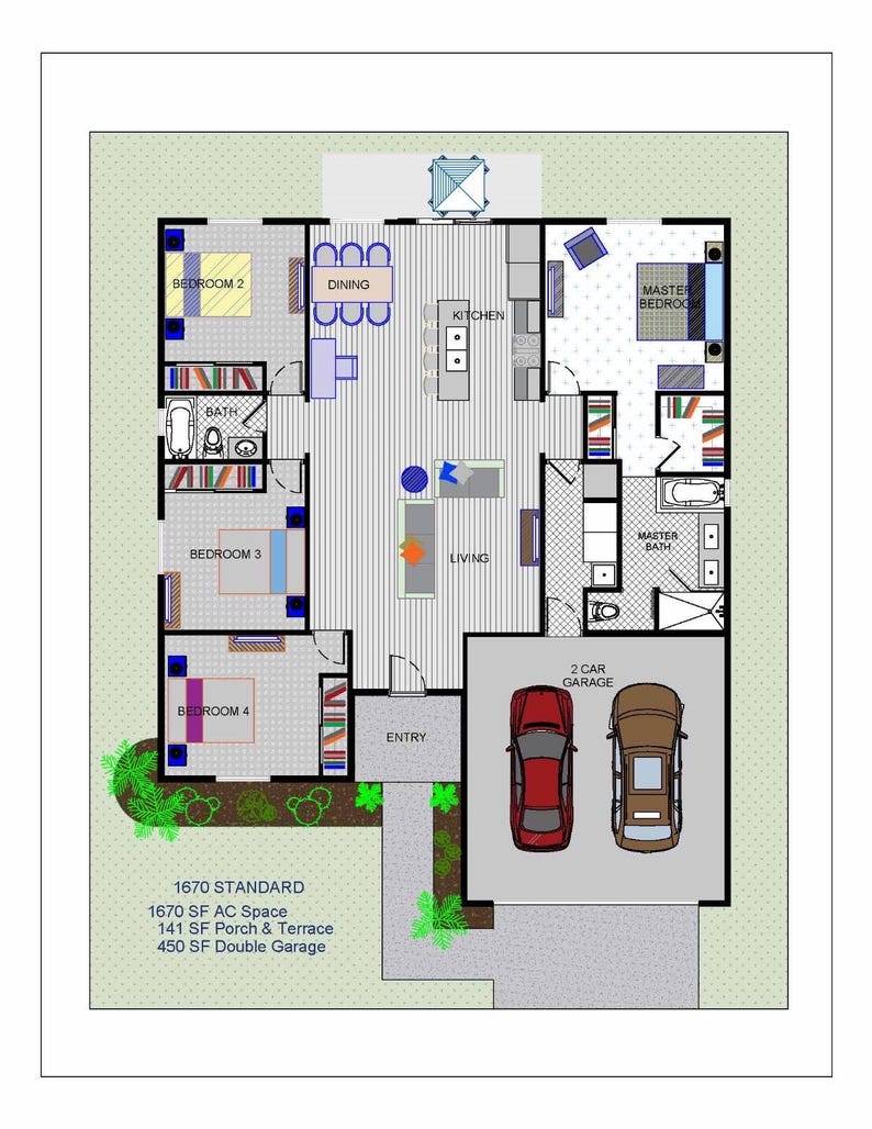 4 Bedroom 2 Bathroom 1670 SF Traditional Architectural Plans - Etsy