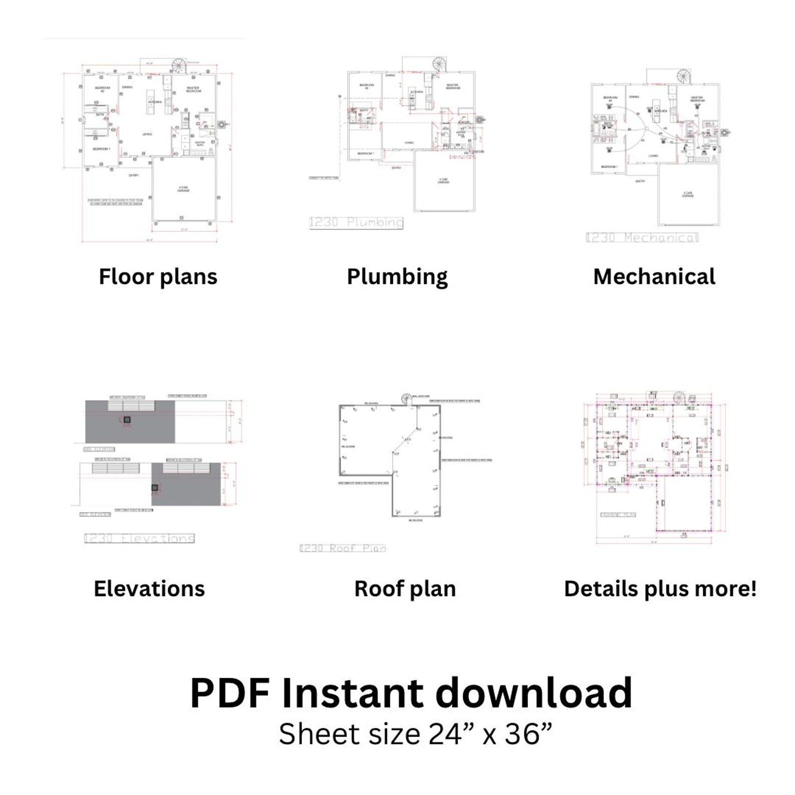 4 Bedroom 2 Bathroom 1670 SF Traditional Architectural Plans - Etsy