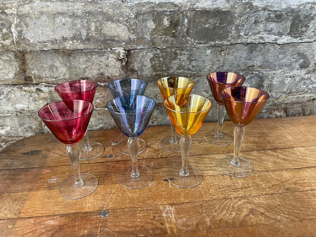 Set of 8 Assorted Colorful Mercury Glass Stemmed Cordial Glasses - Etsy
