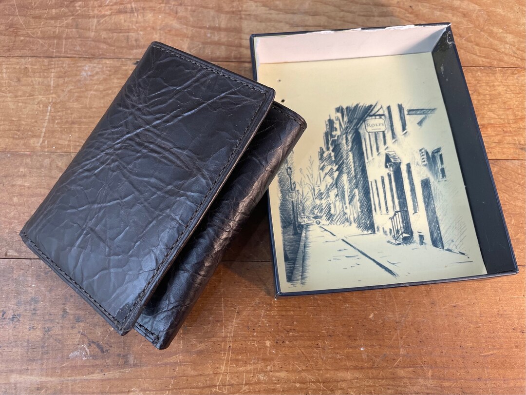 Black Rolfs Distressed Leather Trifold Wallet - Etsy