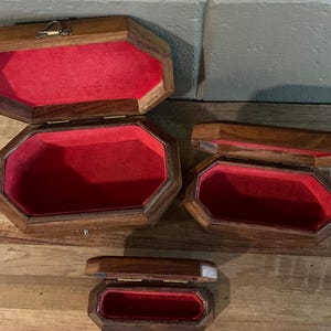 Aet of 3 Sweet Little Carved Octagonal Wooden Nesting Trinket Treasure ...