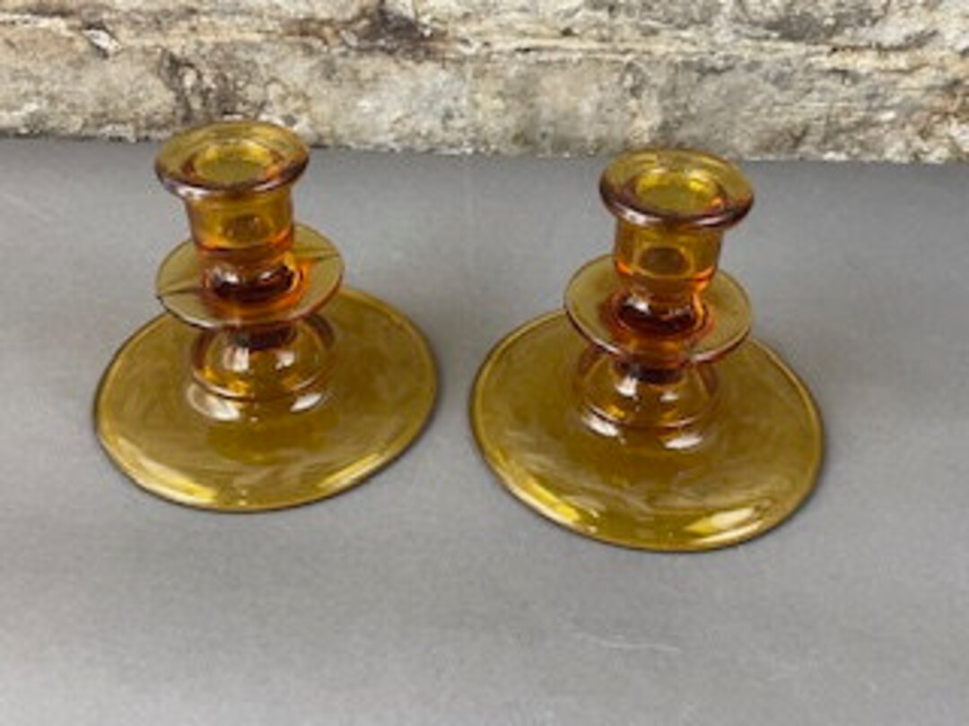 Amber Glass Taper Candle Holders - Etsy