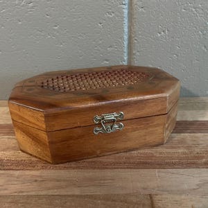 Aet of 3 Sweet Little Carved Octagonal Wooden Nesting Trinket Treasure ...