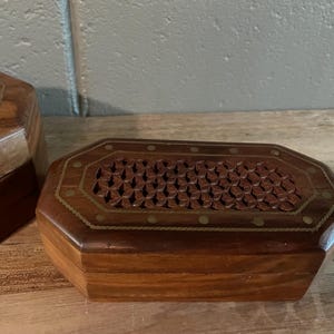 Aet of 3 Sweet Little Carved Octagonal Wooden Nesting Trinket Treasure ...